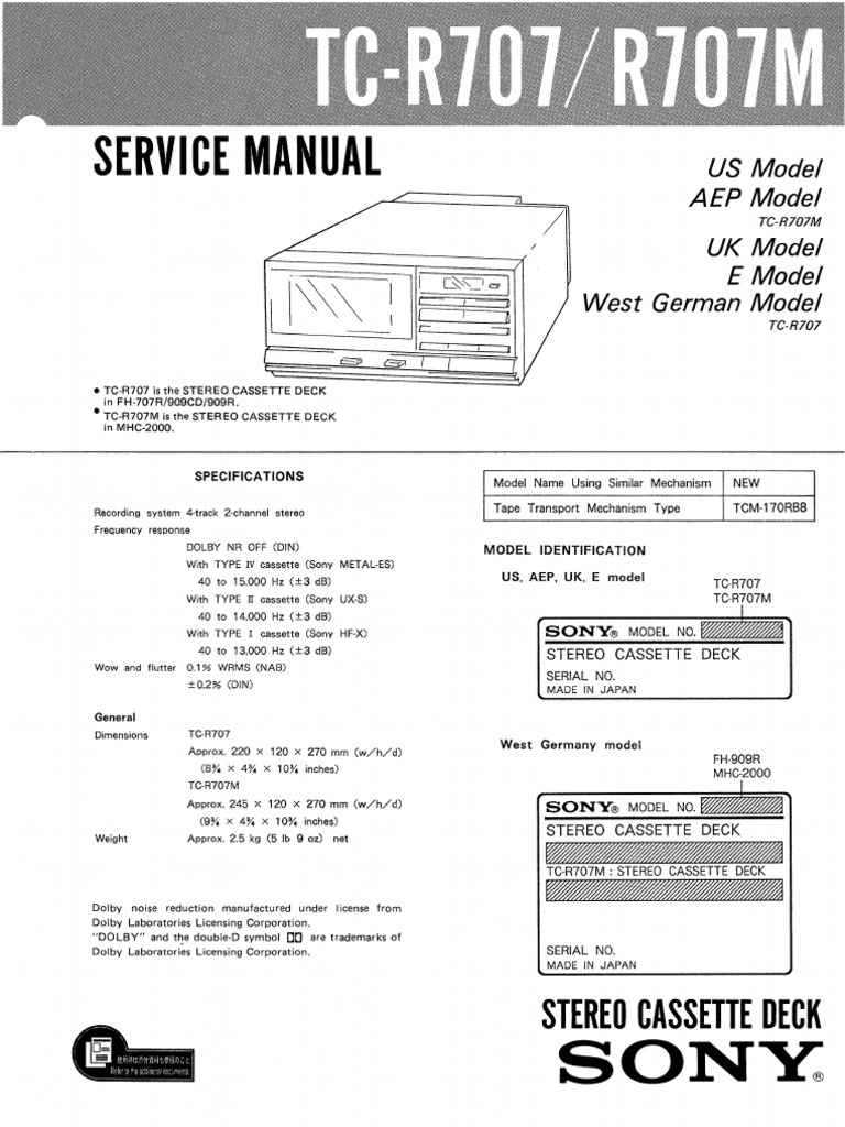 Sony tc-r707 r707m fh-707r 909cd 909r mhc-2000 SM | PDF