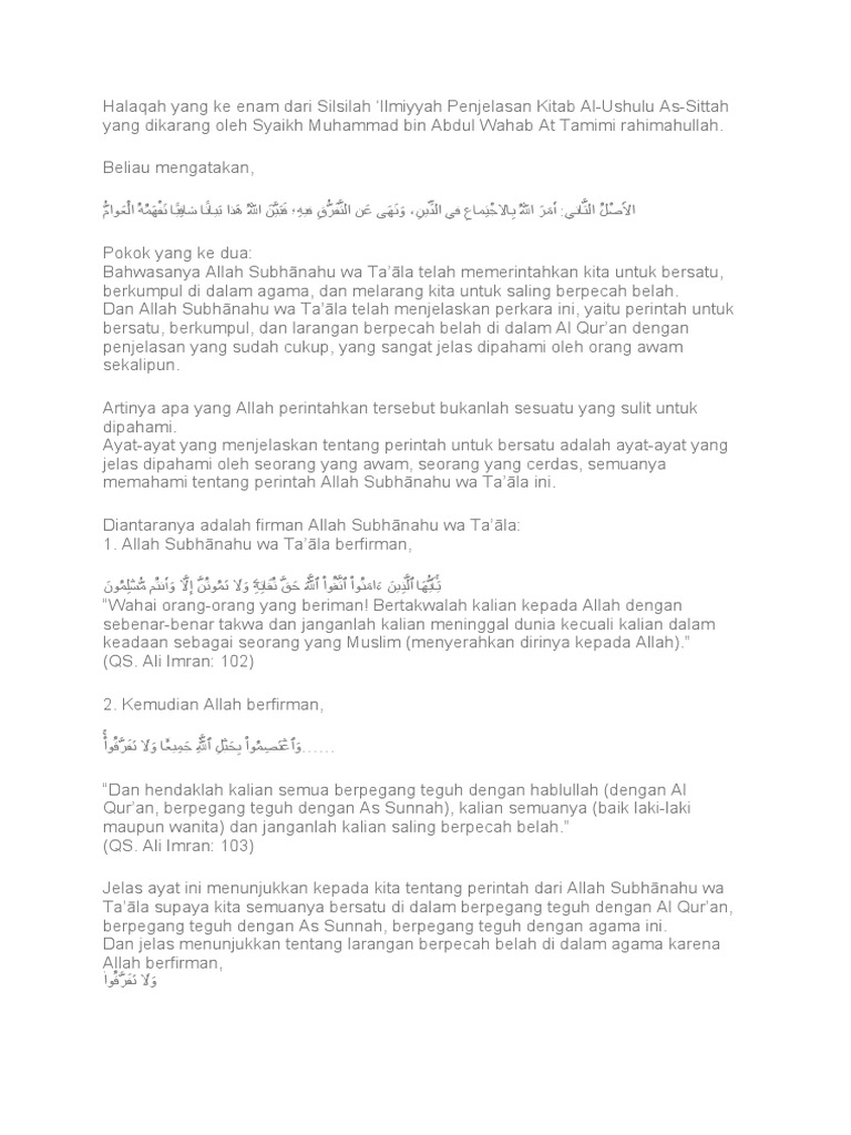 Kitab Al Ushulu As Sittah 6-10 | PDF