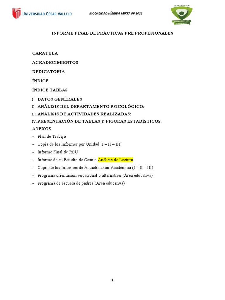 Informe Final Prácticas PP 2022 | PDF | Sicología | Science
