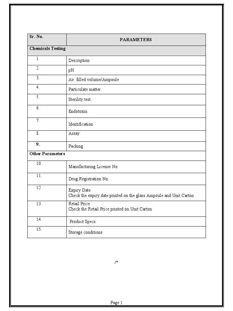 List of Test For Injection | PDF