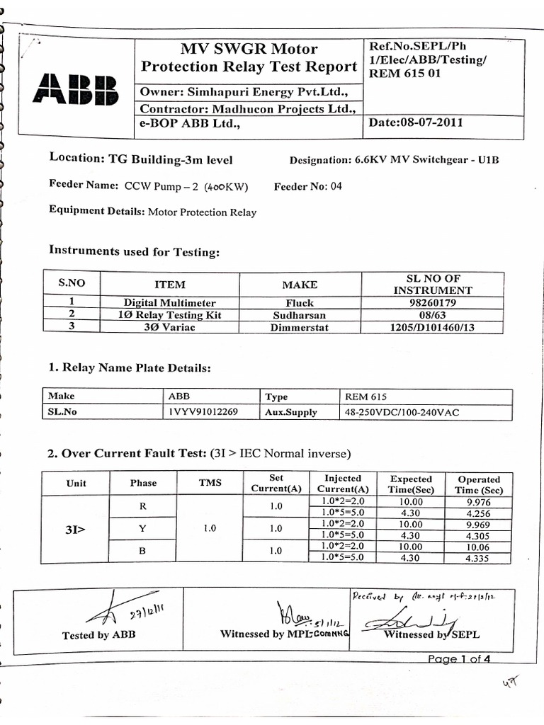 REM615 Report | PDF