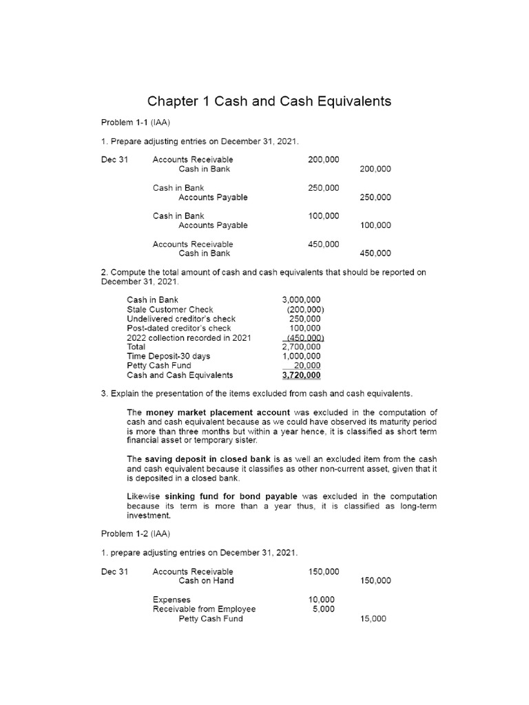 Chapter 1 - Cash and Cash Equivalents | PDF