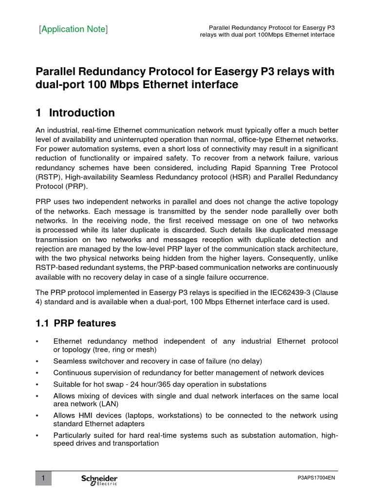 P3APS17004EN Parallel Redundancy Protocol For Easergy P3 | PDF ...
