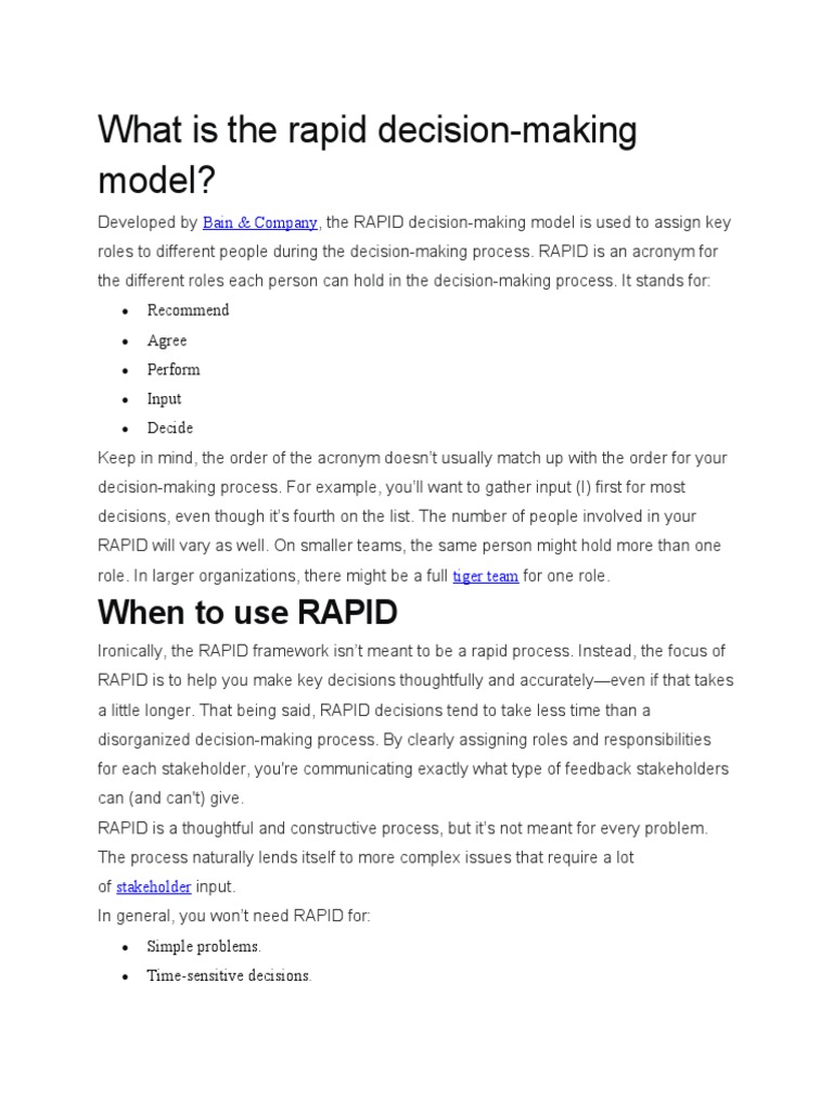 RAPID Model for Complex Decisions | PDF | Career & Growth