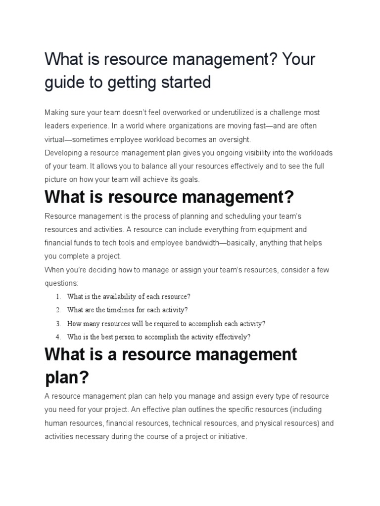 Effective Resource Management Guide | PDF | Resource | Workload