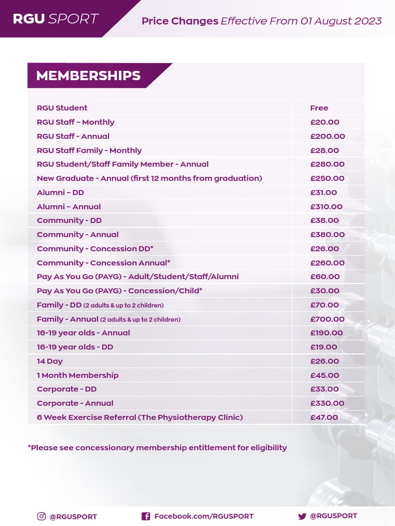 RGU Sport Price List 2023-2024 | PDF