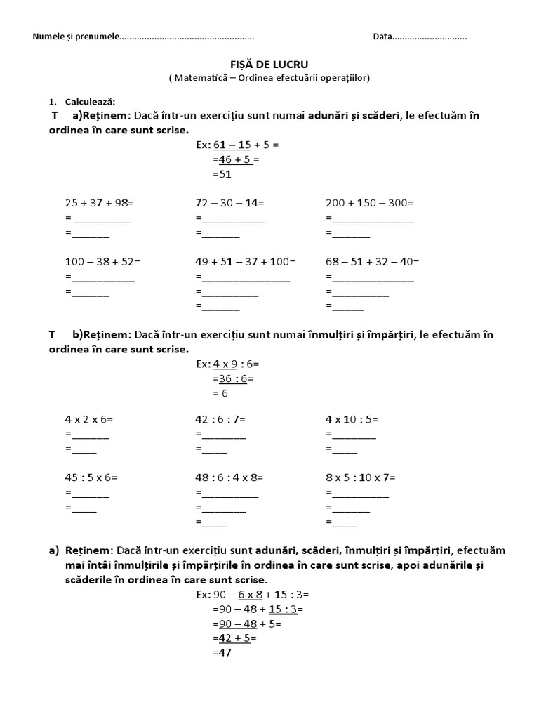 6 Ordinea Efectuarii Operatiilor | PDF