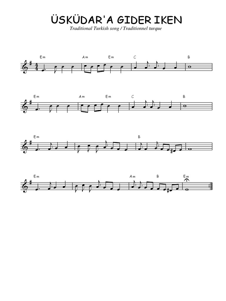 Uskudar'a Gider Iken - Partition Pour Flûte À Bec | PDF