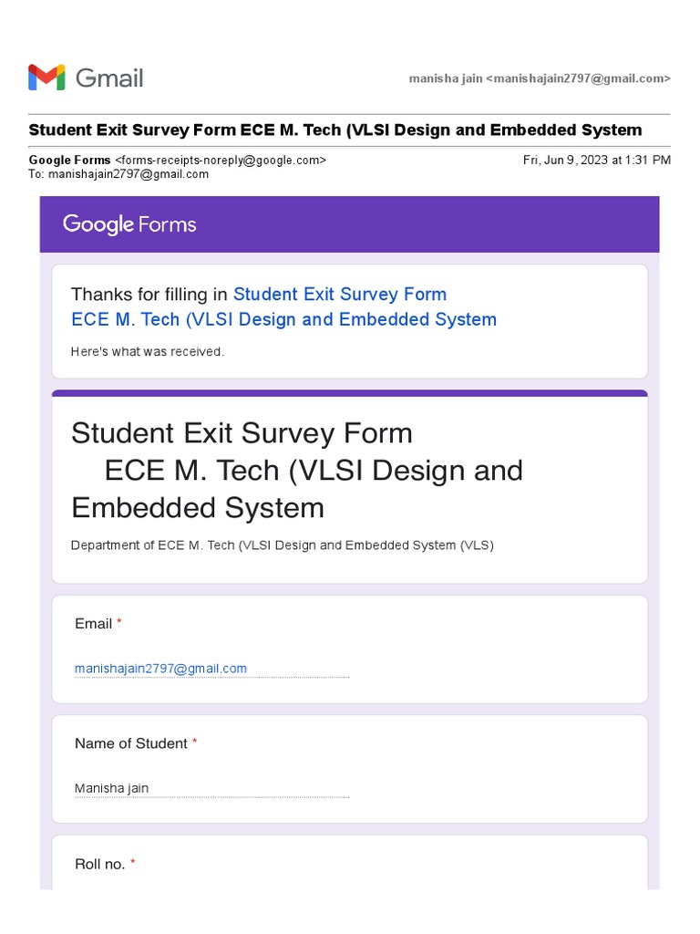 Student Exit Survey Form ECE M. Tech (VLSI Design An 2 | Download Free ...