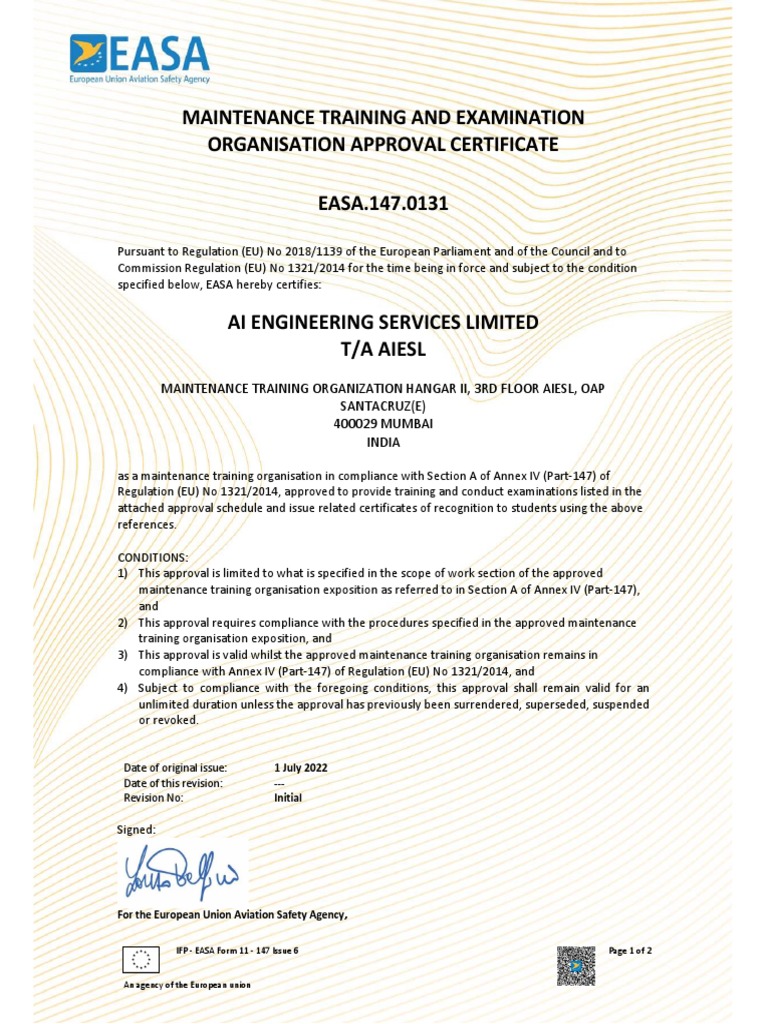 EASA 147 Approval | PDF | Airliner | Jet Aircraft