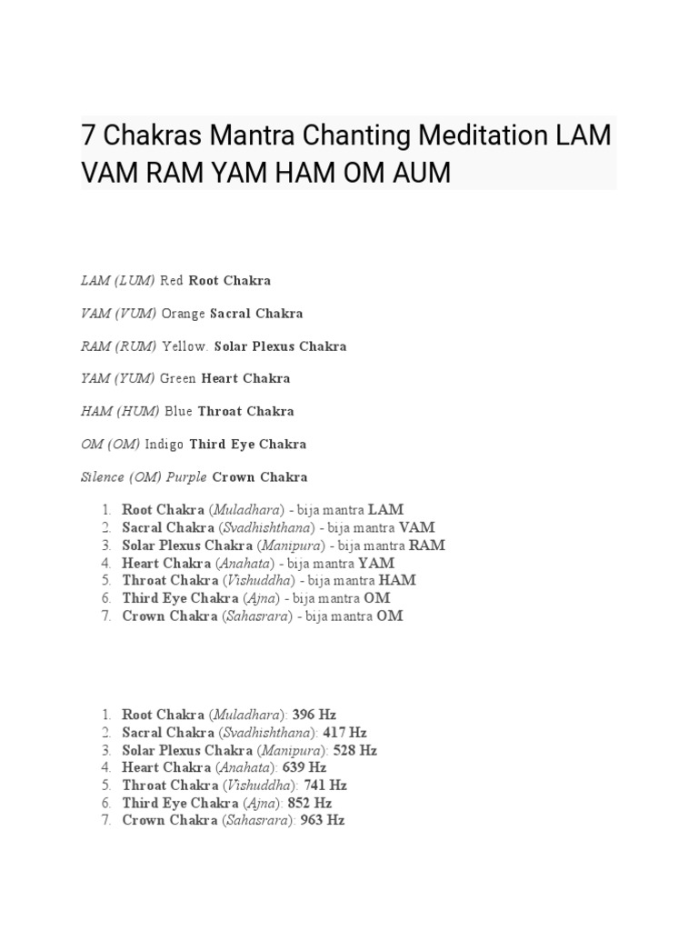 7 Chakras Mantra Chanting Meditation LAM VAM RAM YAM HAM OM AUM | PDF 7 Chakras Mantra Chanting Meditation LAM VAM RAM YAM HAM OM AUM | PDF