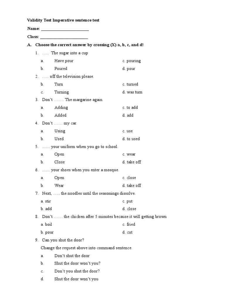 Try Out Imperative Sentence Test | PDF