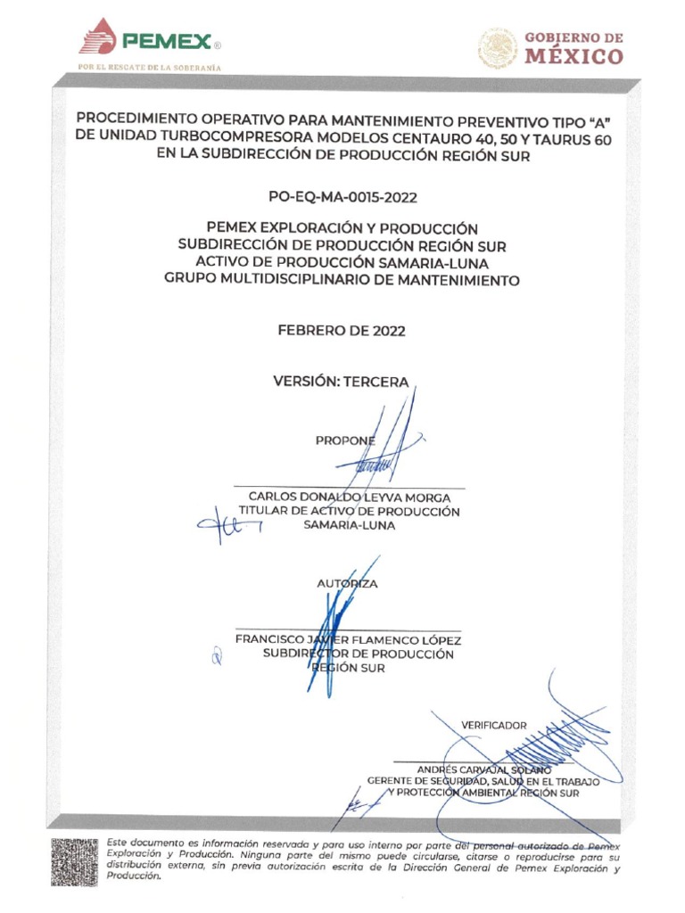 Po-Eq-Ma-0015-2022 Mantto Prev Tipo A de Unidades Turbocomprsoras Modelos Centauro 40 - 50 y ...