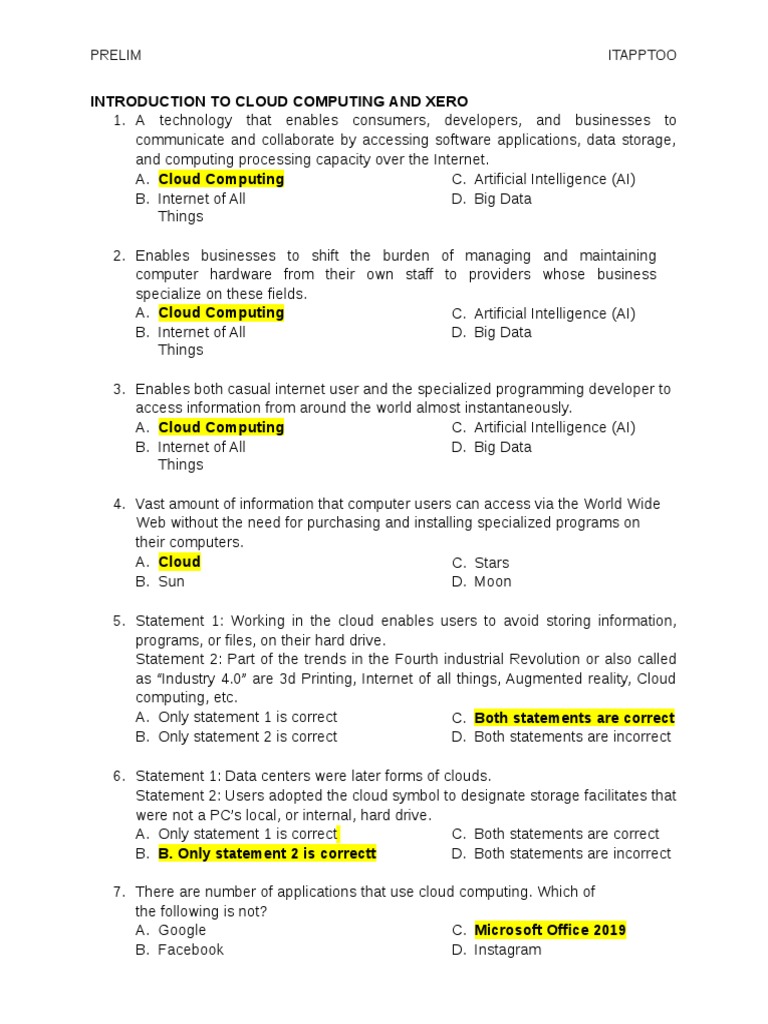 Xitapp Prelims Compiled 1 | PDF | Cloud Computing | Platform As A Service