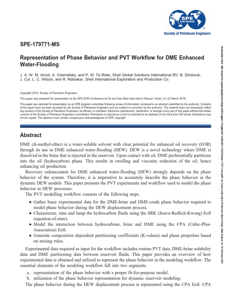 GROOT, Representation of Phase Behavior and PVT Workflow For DME ...