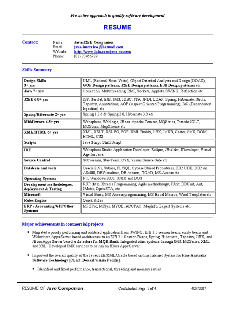 Java J2EE Companion Resume 1 | PDF | Enterprise Java Beans | Java Platform