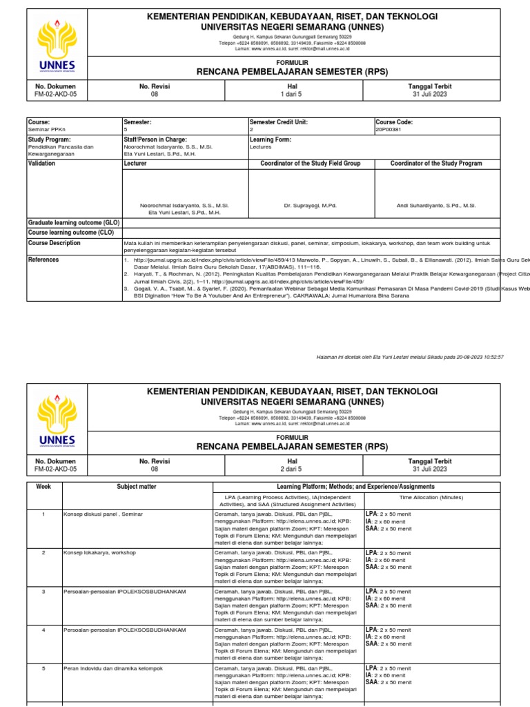 Bahan Ajar Seminar PPKN RPS-Seminar PPKN | PDF