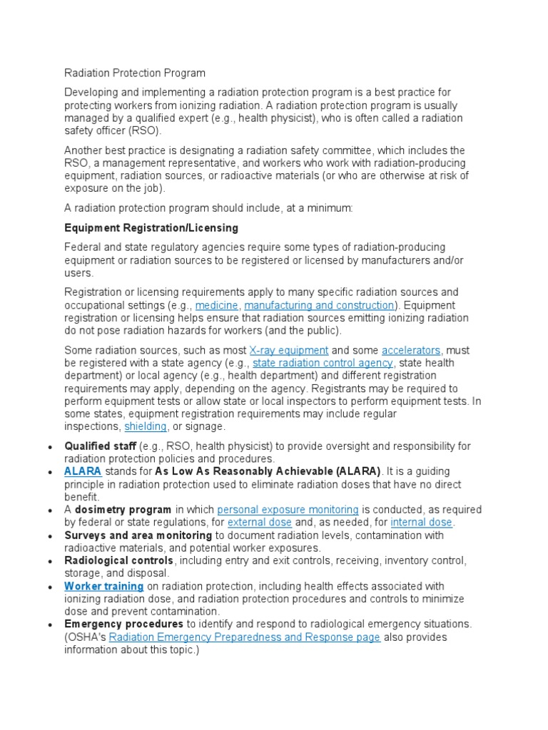 Radiation Protection Program | PDF | Radiation Protection | Ionizing ... Radiation Protection Program | PDF | Radiation Protection | Ionizing ...