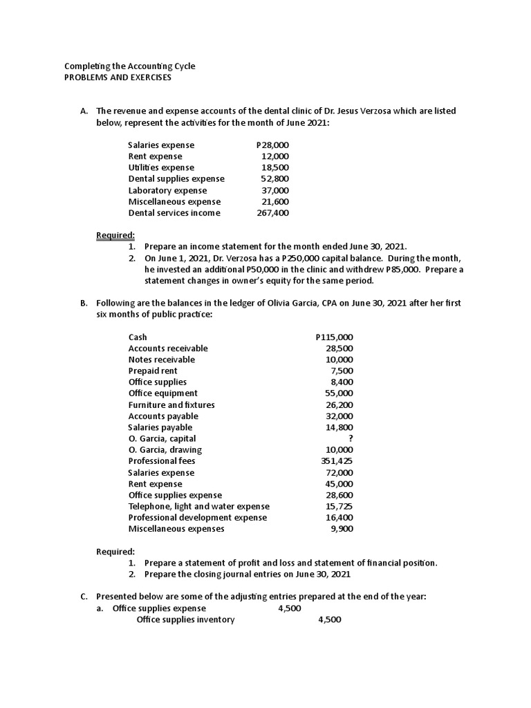 05-Completing-the-Accounting-Cycle-PROBLEMS | PDF | Expense | Debits ...