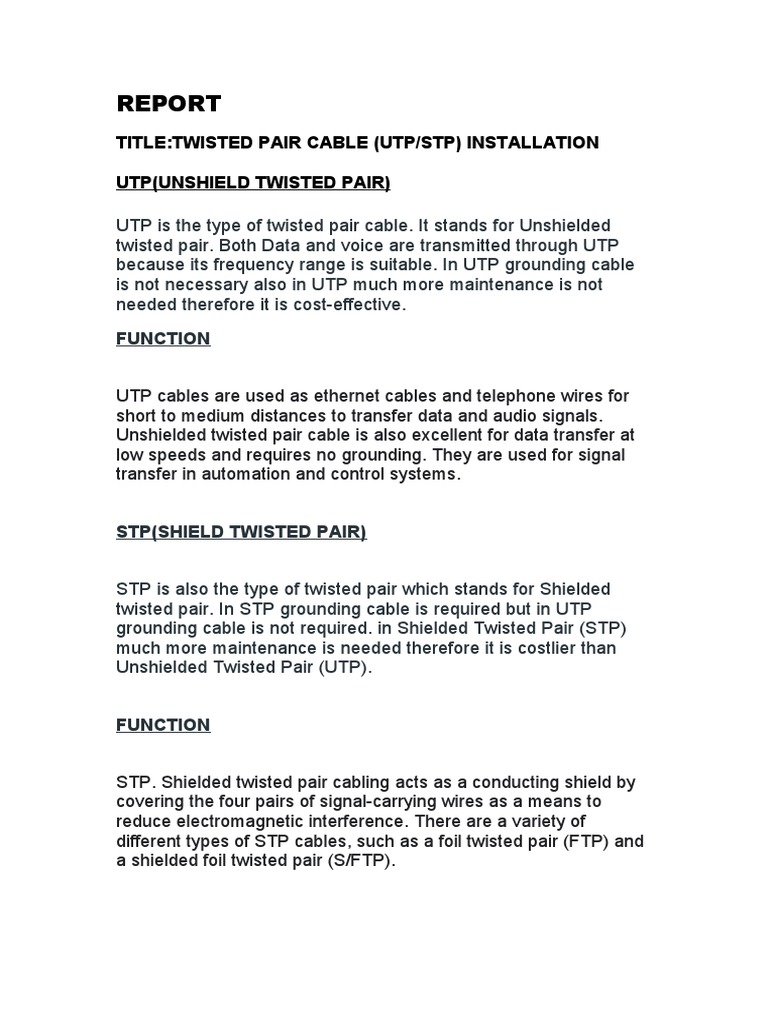 Report Utp &STP Cable | Download Free PDF | Electromagnetism ...