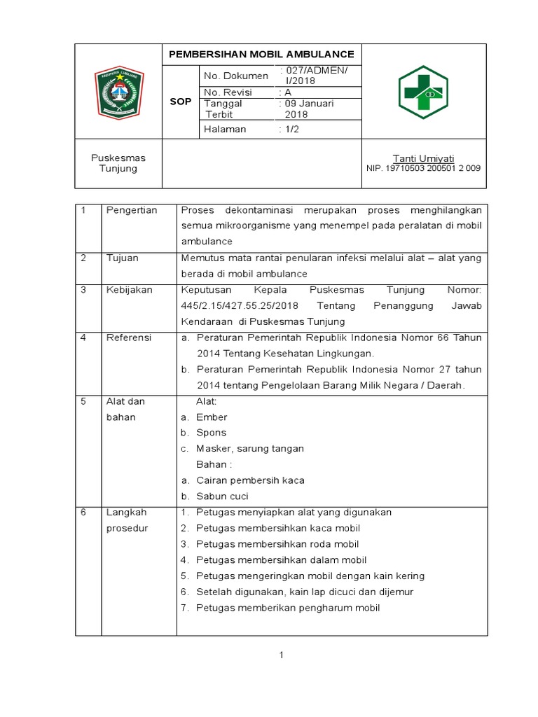 Sop Pembersihan Mobil Ambulance | PDF