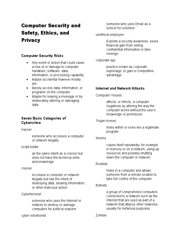 Computer Security and Safety, Ethics, and Privacy | PDF | Security ...