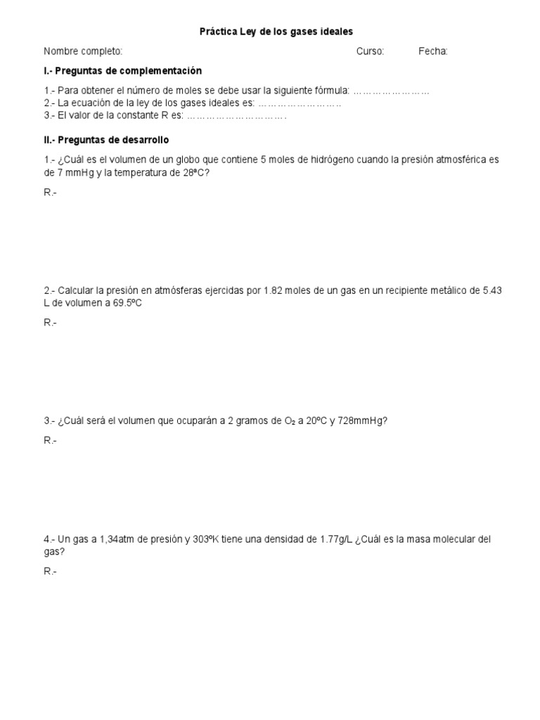 Práctica Ley de los gases ideales | PDF