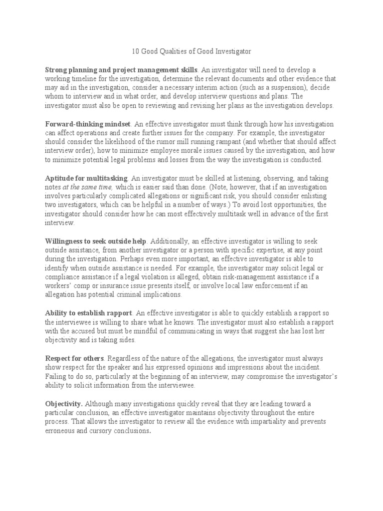 10 Good Qualities of Good Investigator | PDF | Confession (Law) | Justice