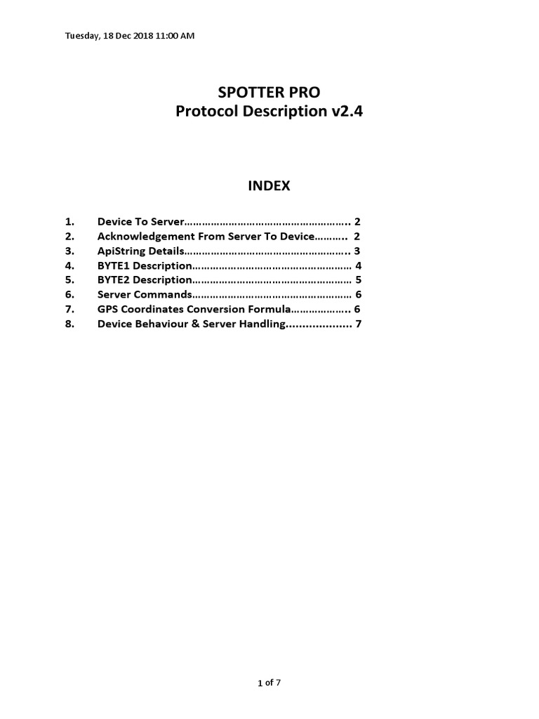 SPOTTER PRO Protocol - Description - v2.4 | PDF | Byte | Computing