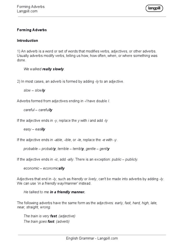 Adverb Formation and Exercises | PDF | Adverb | Adjective