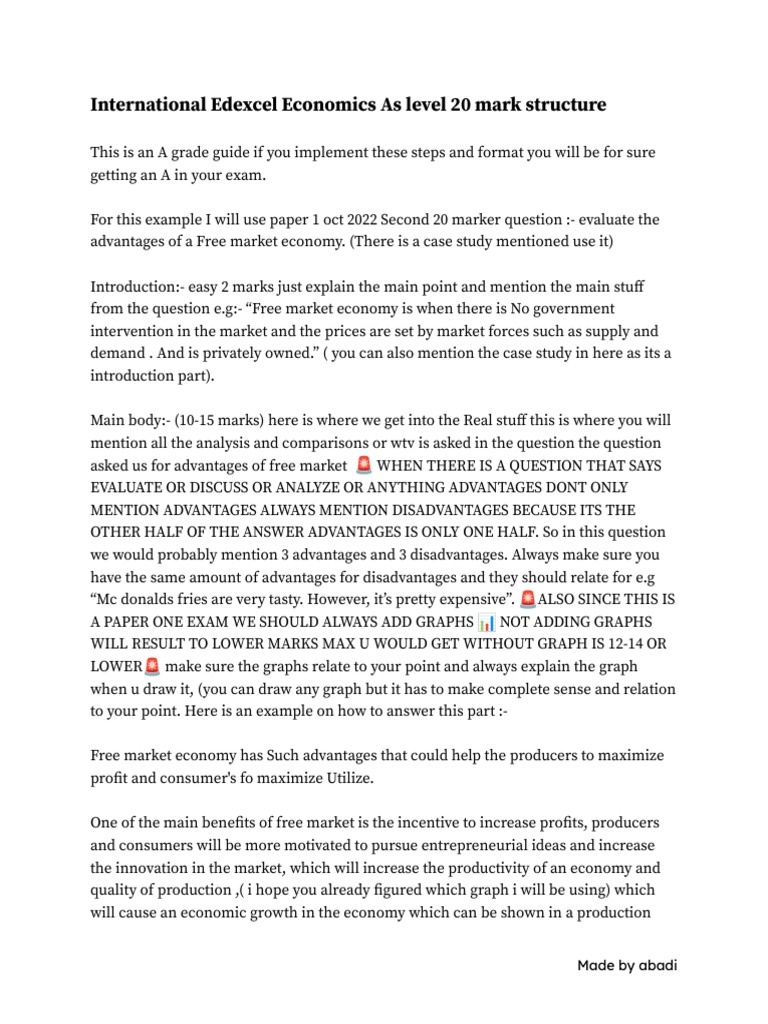 International Edexcel Economics As Level 20 Mark Structure | PDF