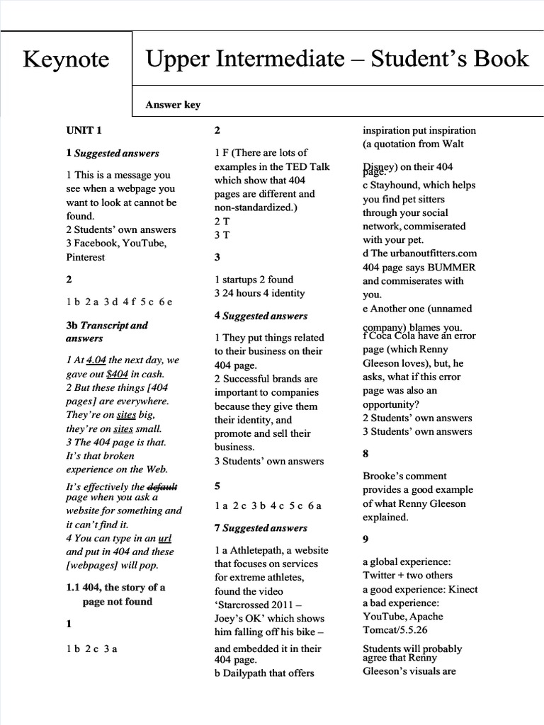 PDF Keynote Workbook Answerkey | PDF