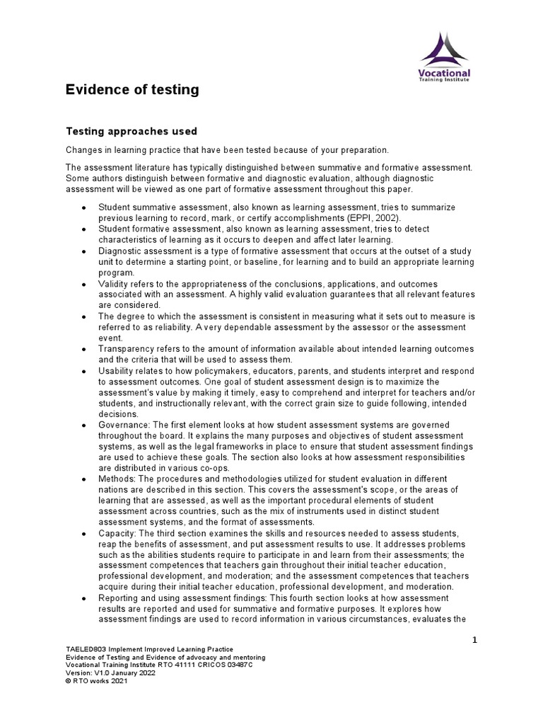 Evidence of Testing and Evidence of Advocacy and Mentoring - Template ...