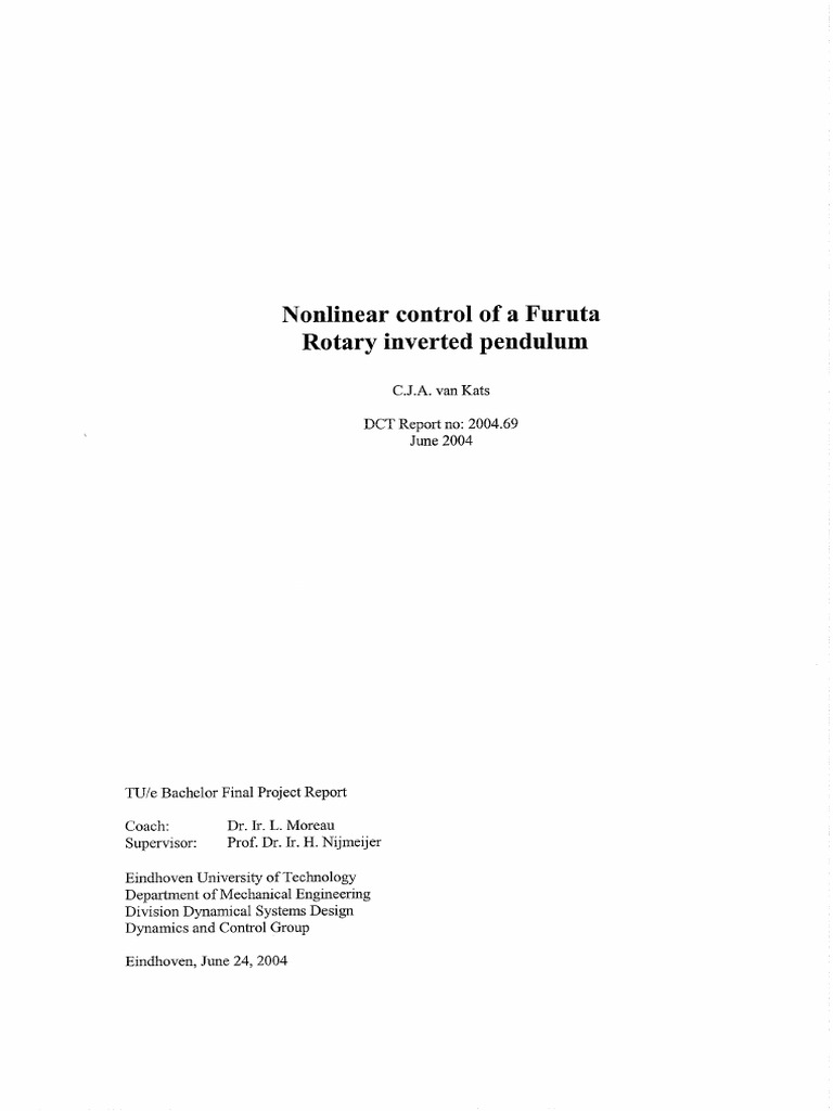 Nonlinear Control Of A Furuta Rotary Inverted Pendulum Pdf Control