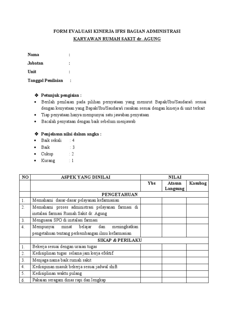 FORM Evaluasi IFRS Bag Administrasi | PDF