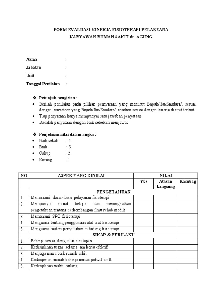 FORM Evaluasi Fisioterapi Pelaksana | PDF