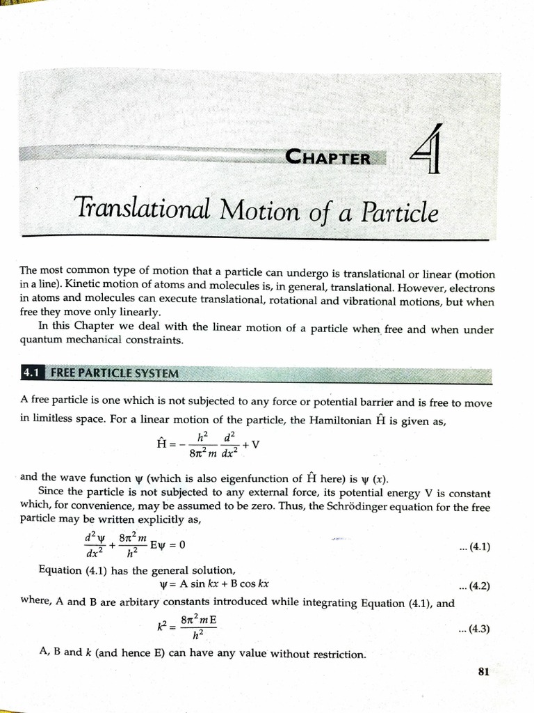 Quantum Chemistry - Translational motion of a particle | PDF