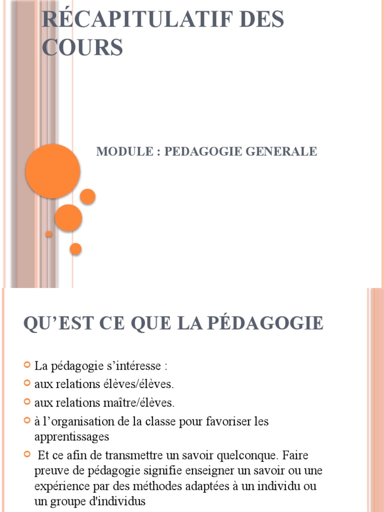 REcapitulatif Des Cours - Copie | PDF | Pédagogie | Apprentissage