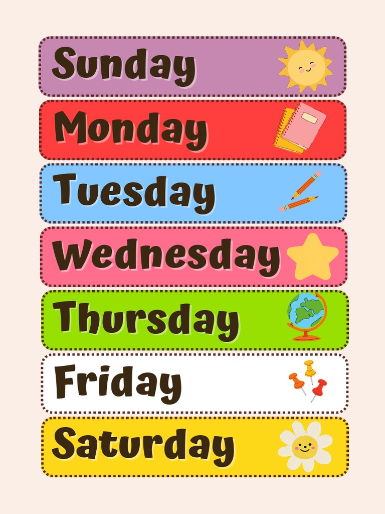Colourful Modern Days of The Week and Farm Animals Poster | PDF