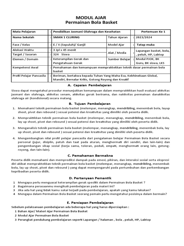 Modul Ajar Pjok Kls X 2023 | PDF