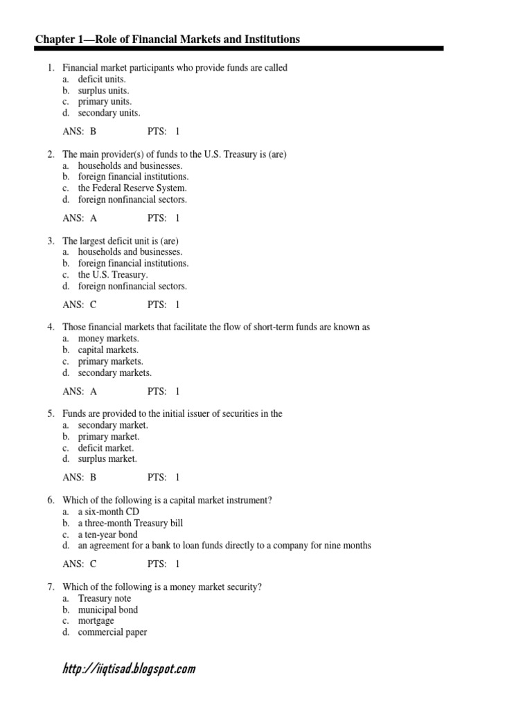 Chapter 1 Keys | PDF | Securities (Finance) | Financial Markets