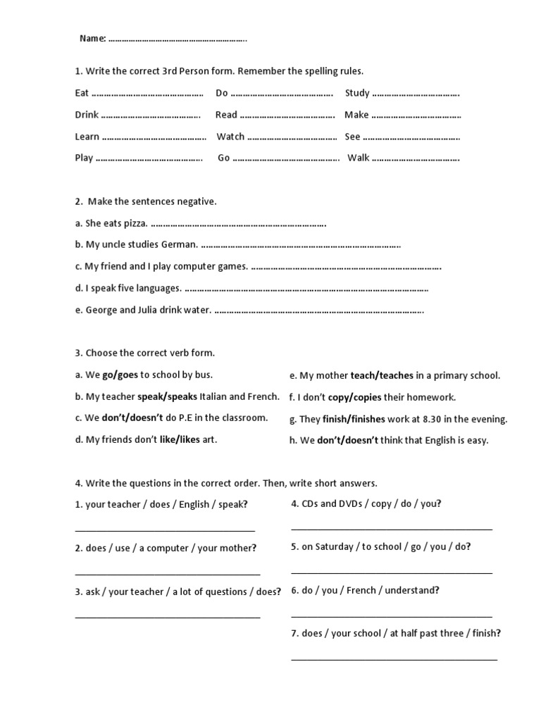 Present Simple Worksheet | PDF | Language Arts & Discipline