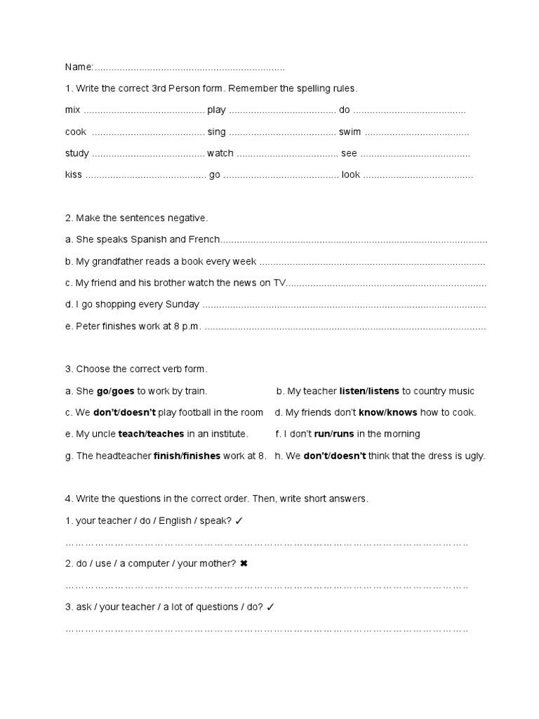 Present Simple Worksheet | PDF