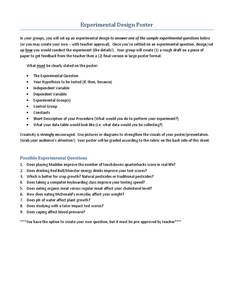 Experimental Design Poster | PDF | Experiment | Design Of Experiments