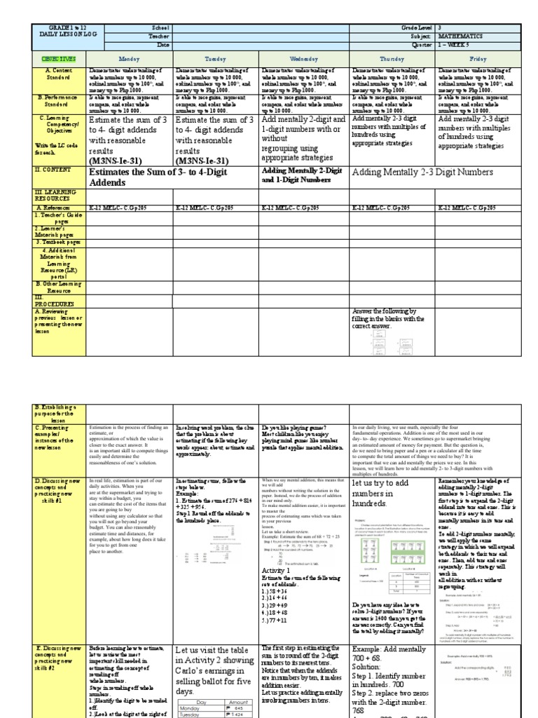 Week5 DLL Math | PDF