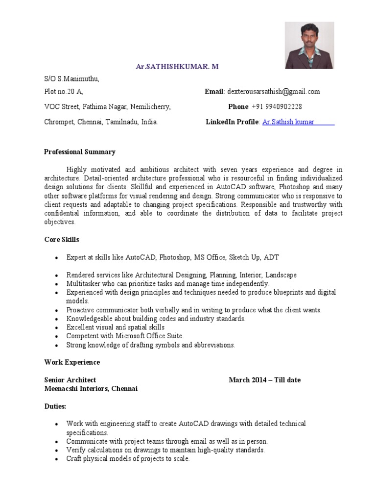 Ar Sathish CV | PDF | Architect | Computing