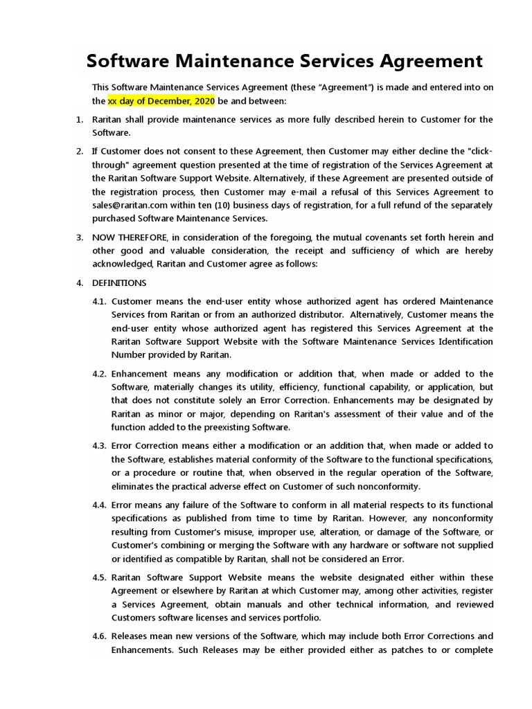 Software Maintenance Agreement | PDF | Damages | Legal Liability