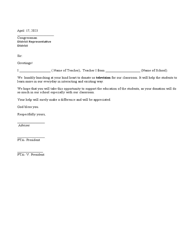 Classroom TV Donation Request Letter | PDF