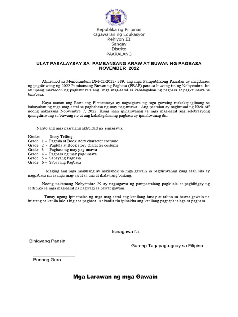 Ulat Pasalaysay PAMBANSANG ARAW AT BUWAN NG PAGBASA | PDF Ulat Pasalaysay PAMBANSANG ARAW AT BUWAN NG PAGBASA | PDF