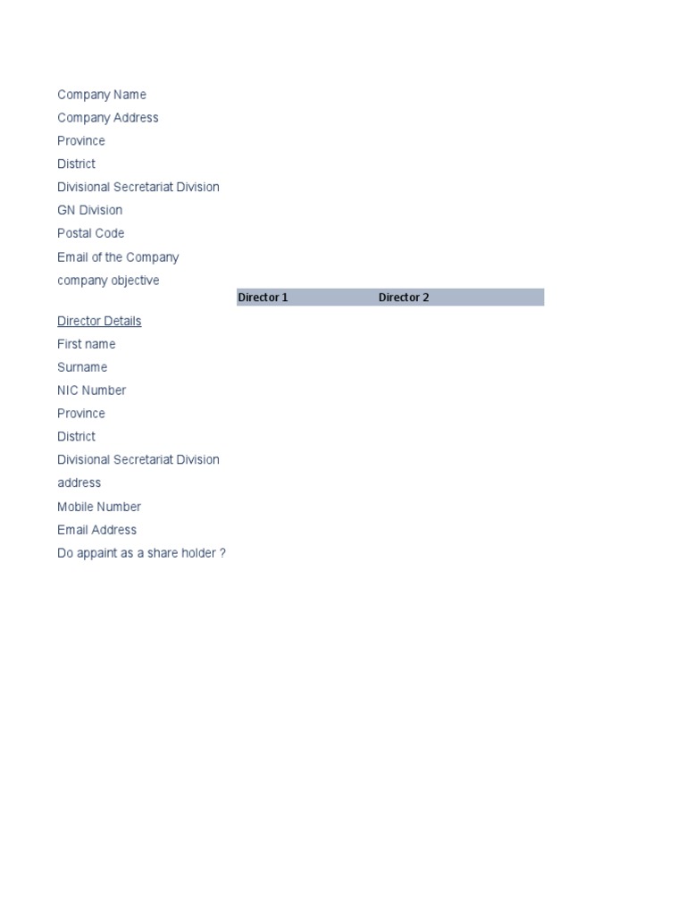 Company Directory and Director Details | PDF